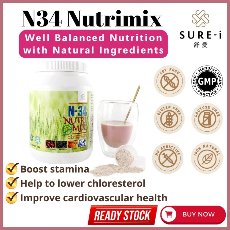 Original Nutrimix N34 Meal Replacement Organic Multigrains Well Balanced 1KG Nutrirem Formula ...