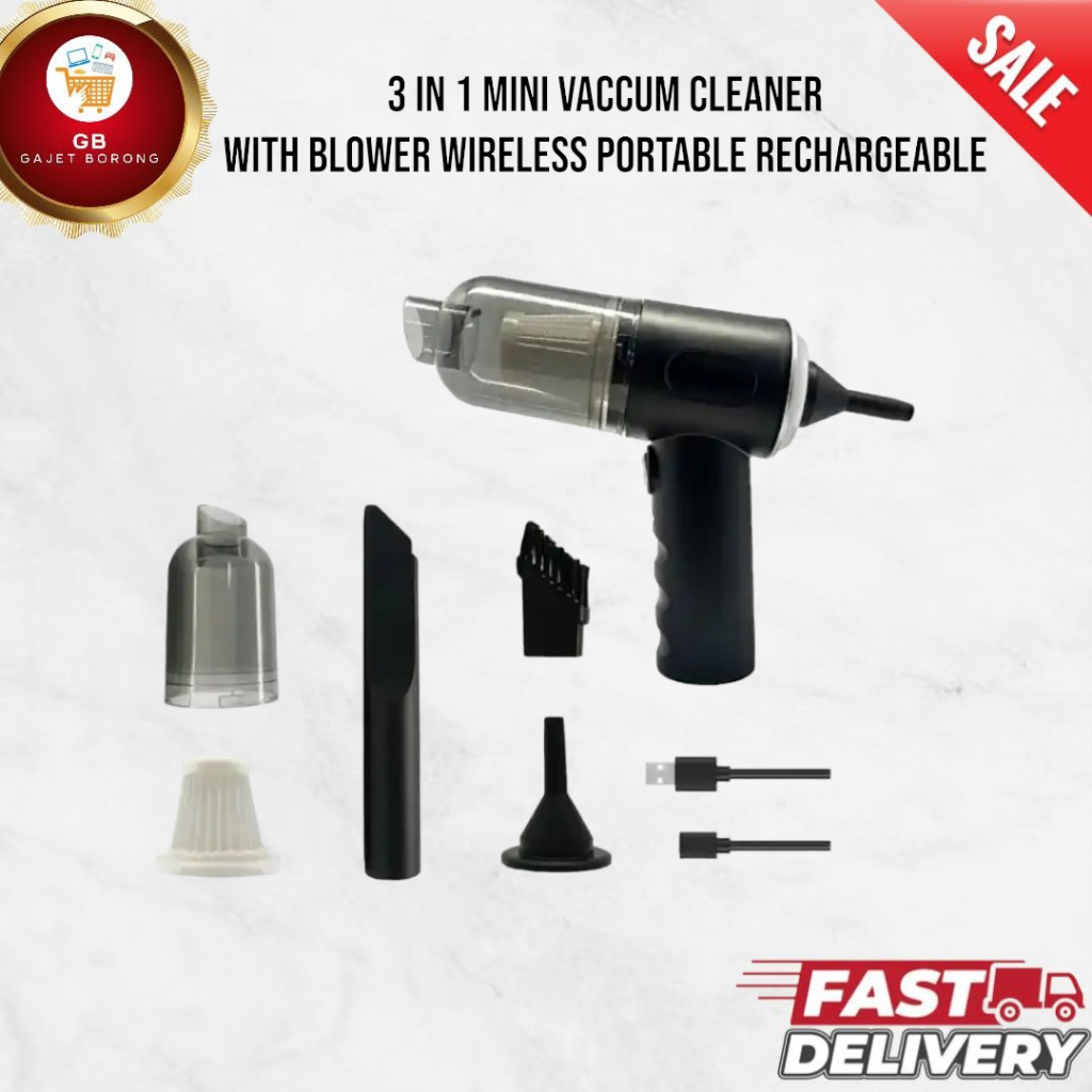 3 in1 Car Mini Vacuum Cleaner with Blower Wireless Portable Rechargeable Handheld High Power ...