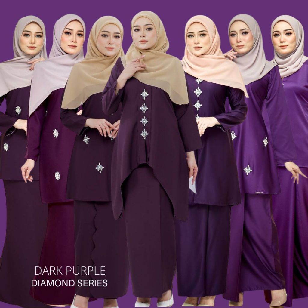 [dark purple] plain basic diamond series kurung moden riau scallop ...