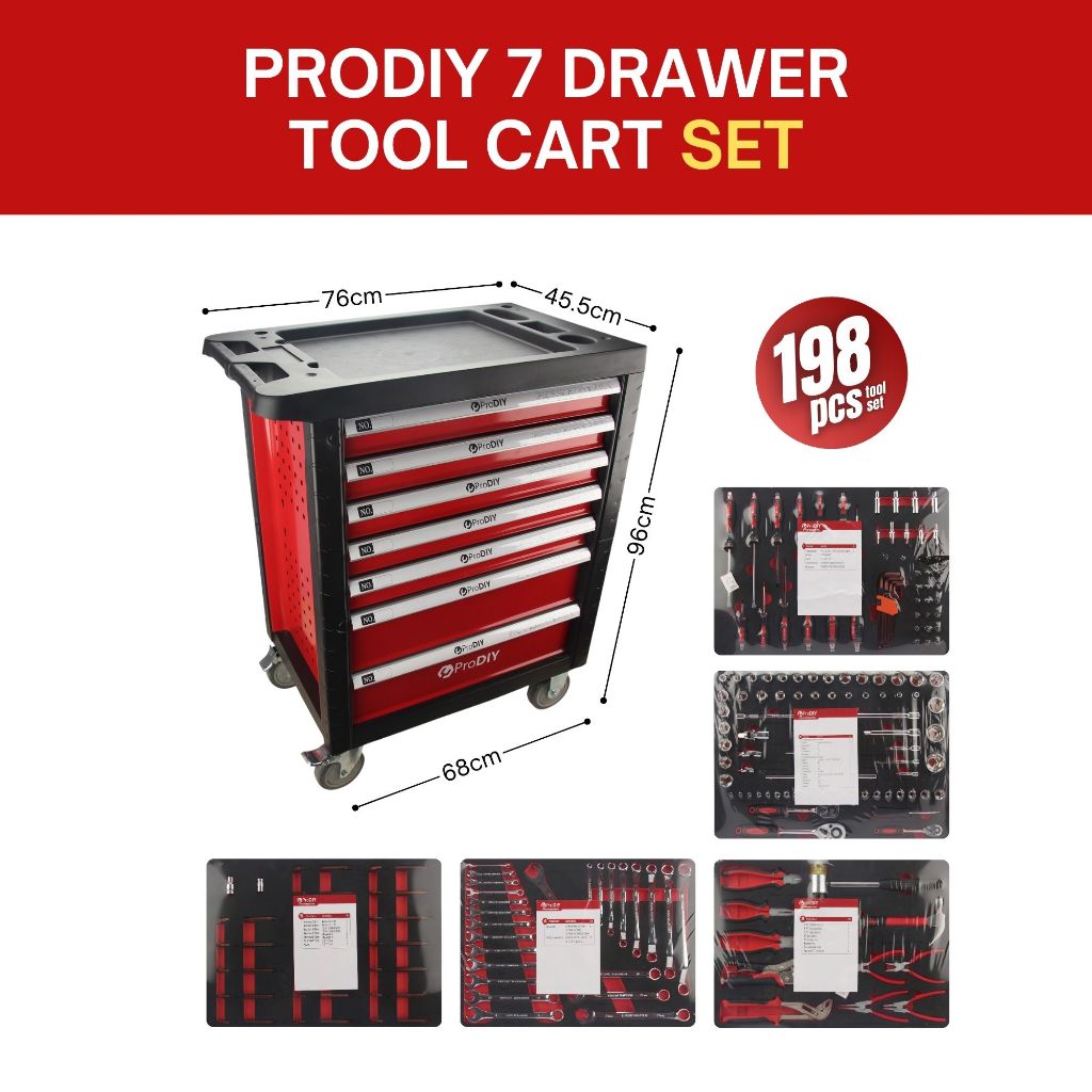 SATA 95107-P15A-BL - 298 Pcs Tools 7 Drawer Tool Box Trolley Set ...