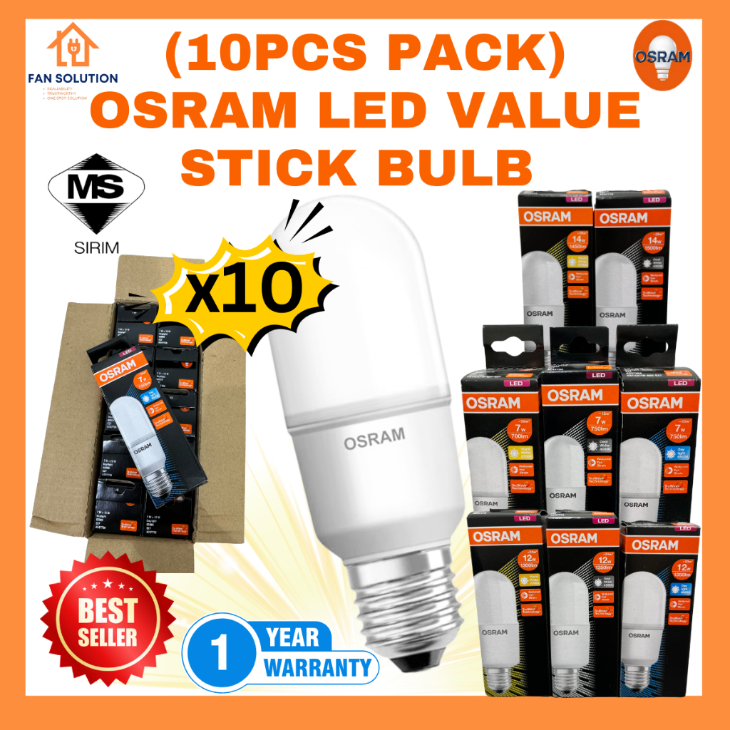 [10 PCS PACK] OSRAM LEDVANCE LED VALUE STICK BULB E27/E14 5W/7W/10W/12W/14W/15W 3000K/4000K ...