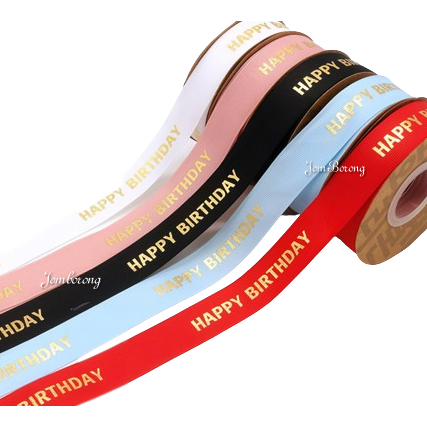 (27M) 2.5CM HAPPY BIRTHDAY Ribbon Riben Reben Ribben Satin Organza Gift ...