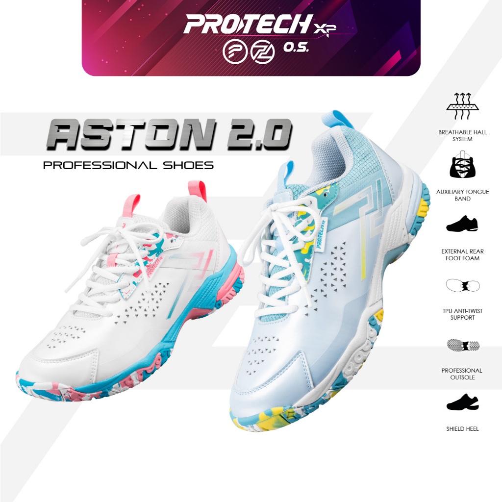 PROTECH Professional High End Badminton Court Shoes "ASTON 2.0" (White ...