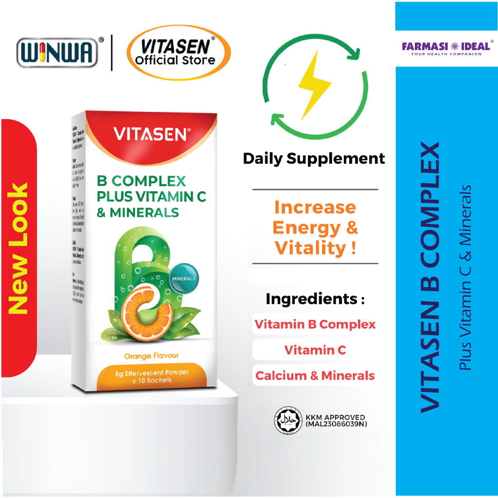 Vitasen B Complex Plus Vitamin C & Minerals Effervescent Powder Sachet ...