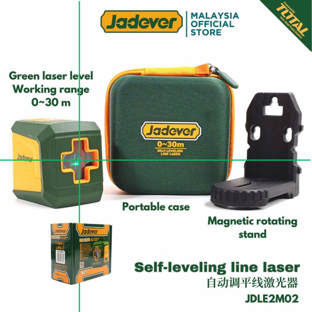 Jadever Tools Self-leveling Green line laser, Working range 0~30 m ...