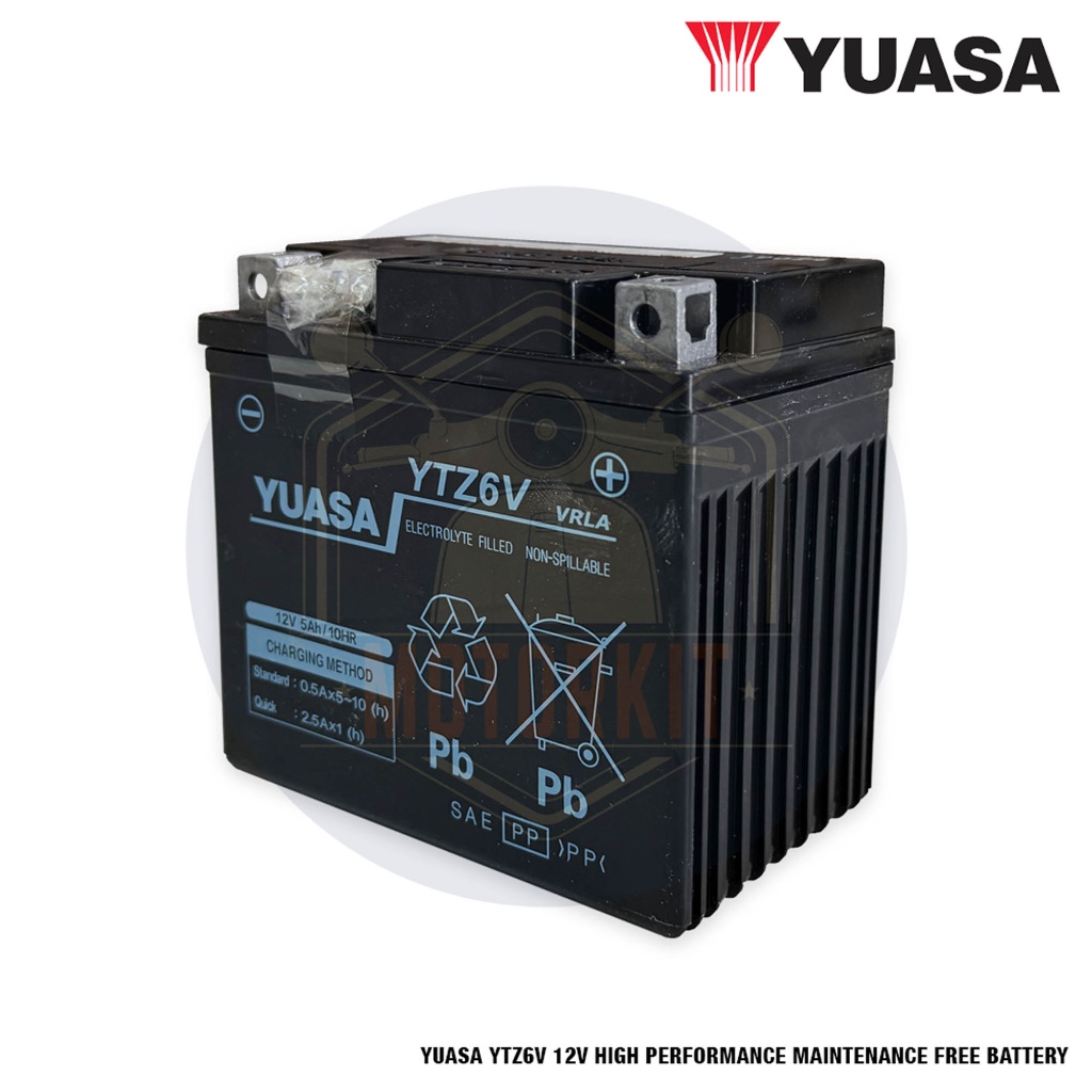 YUASA YTZ6V 12V HIGH PERFORMANCE MAINTENANCE FREE BATTERY NMAX150 ...