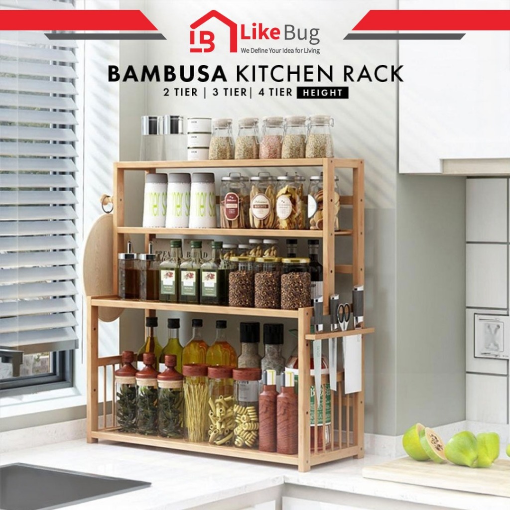 ⚡️LIKE BUG⚡️Bambusa kitchen rack Wooden Kitchen Organizer Rack ...