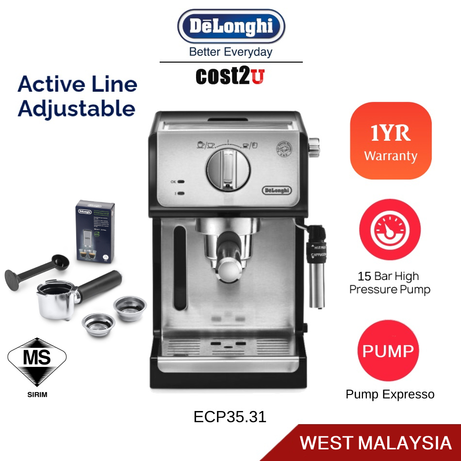 Delonghi Active Line Adjustable Pump Coffee Machine | ECP35.31 Espresso ...