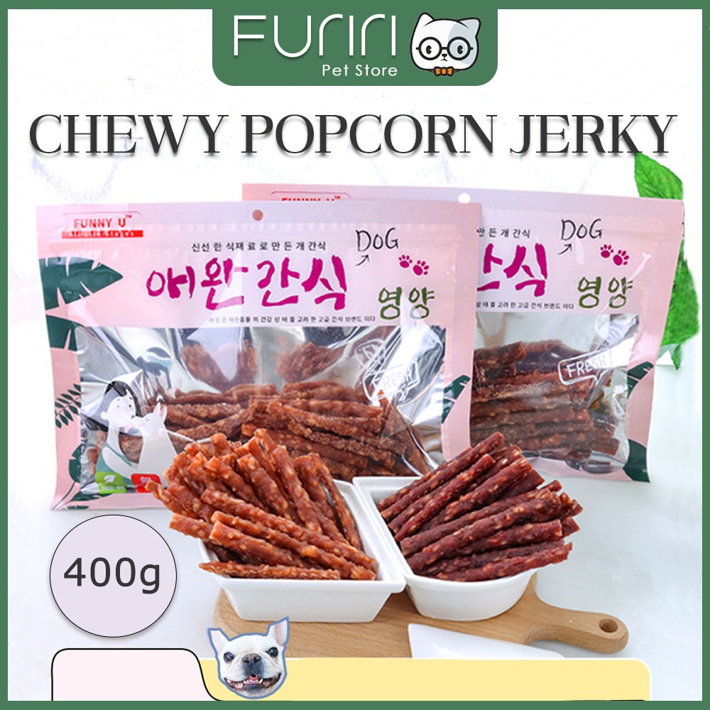 Furiri 400g Rice Corn Popcorn Chewy Beef Chicken Jerky Meat Strips Dog ...