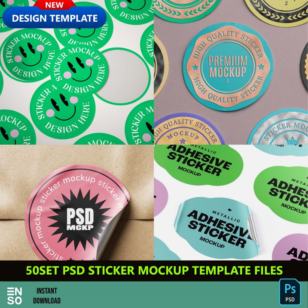 50-Set PSD Sticker Mockup Files | PHOTOSHOP Editable Mockup Template ...