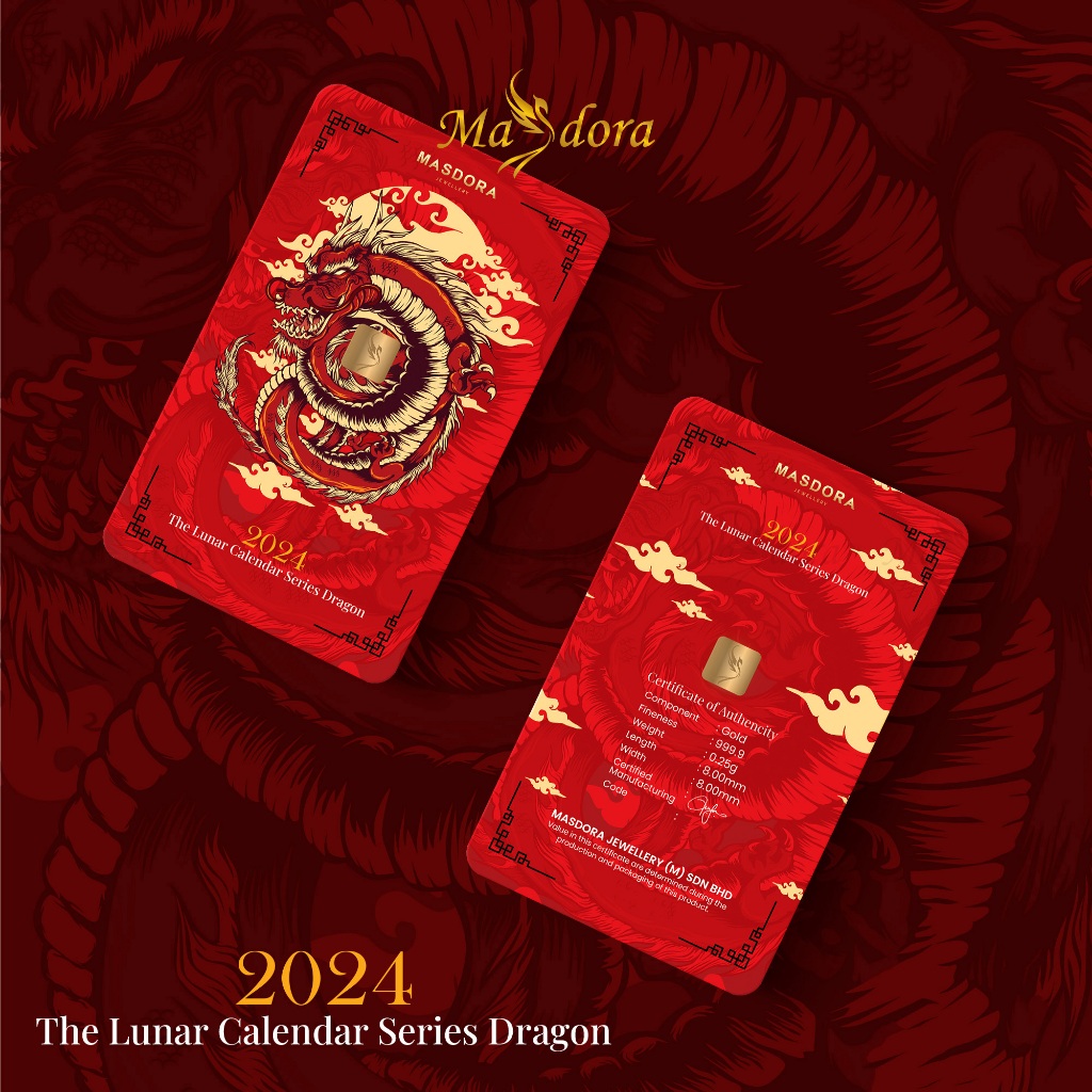 MASDORA 999.9 Gold Bar 0.25GM Calendar Year Collection ~ Golden Dragon ...