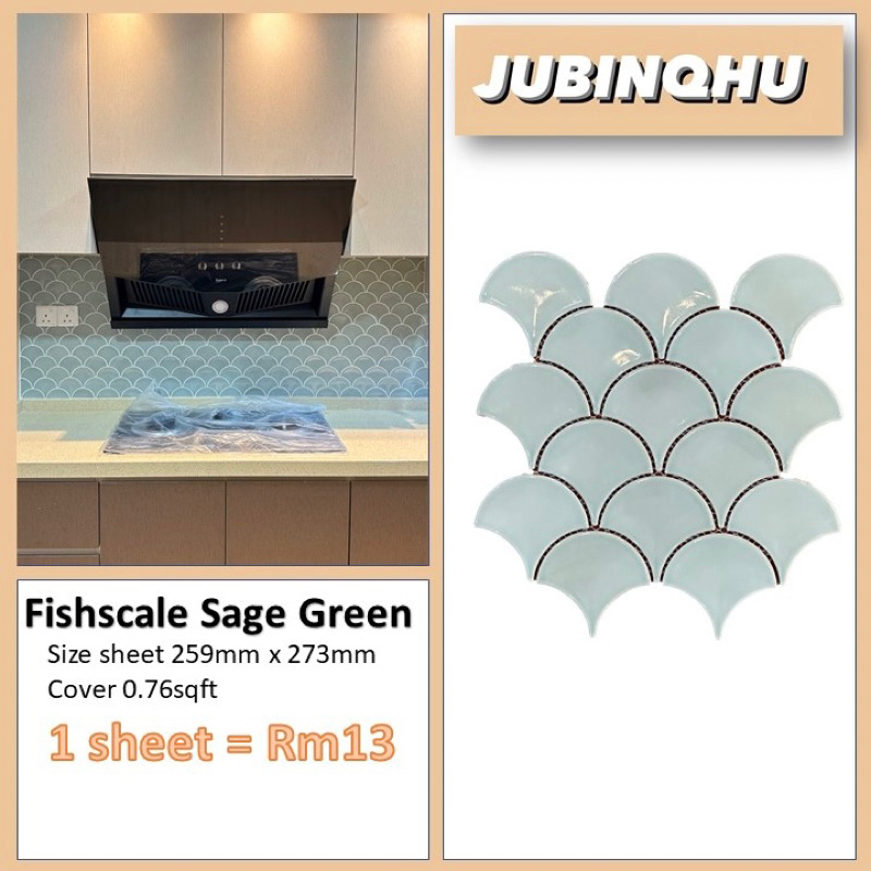 [Real Tile] Fishscale Sage Green Glossy D/MOZEK/CERAMIC TILES/MOZEK ...