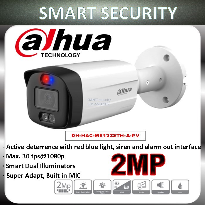 DAHUA HAC-ME1239TH-A-PV 2MP SMART DUAL LIGHT ACTIVE DETERRENCE HDCVI BULLET TIOC (SIREN+WARING ...
