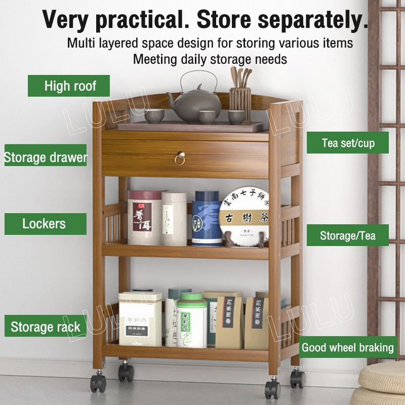 Bamboo Moving Rack With Wheels Storage Rack Organizer Shelving Rack ...