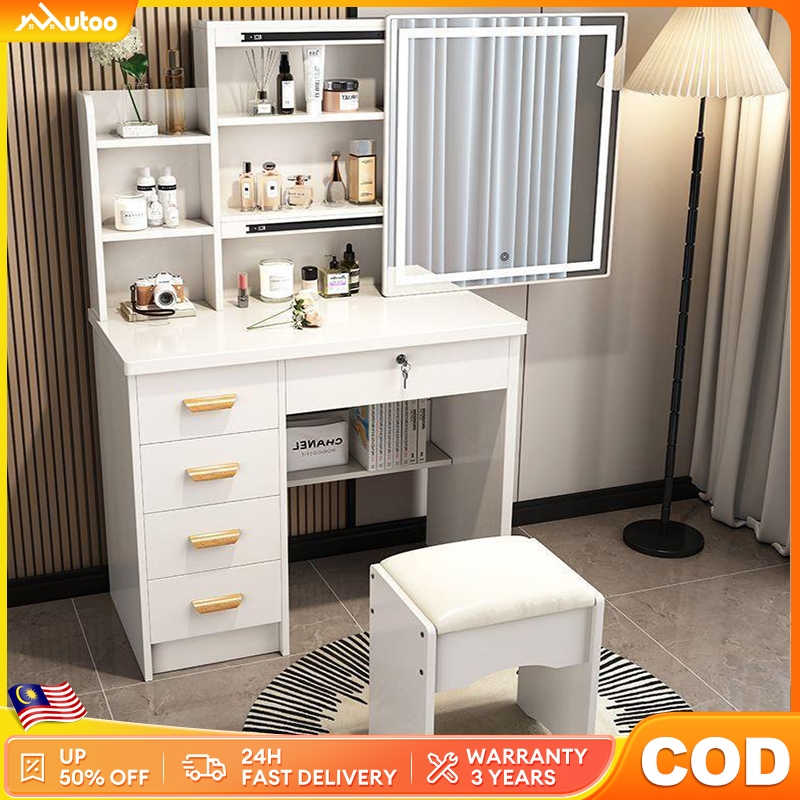 MT Dressing Table with Mirror LED Makeup Comestic Tables set Meja Solek ...