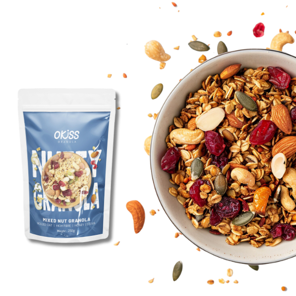 Okiss Granola 【Mixed Nutty Granola】stevia added Breakfast 250g | Shopee ...