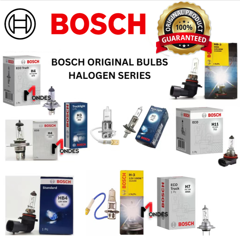 (1 Pcs) BOSCH Halogen Bulb H1 H3 H4 H7 H8 H11 HB3 9005 HB4 9006 T10 T15 ...