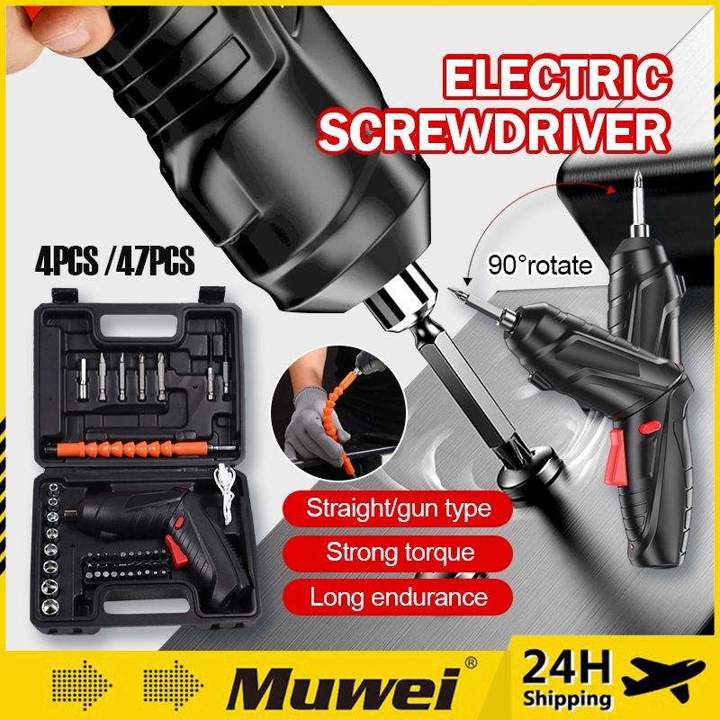 47PCs 3.7V Cordless Electric Screwdriver Drill Rechargeable Cordless ...