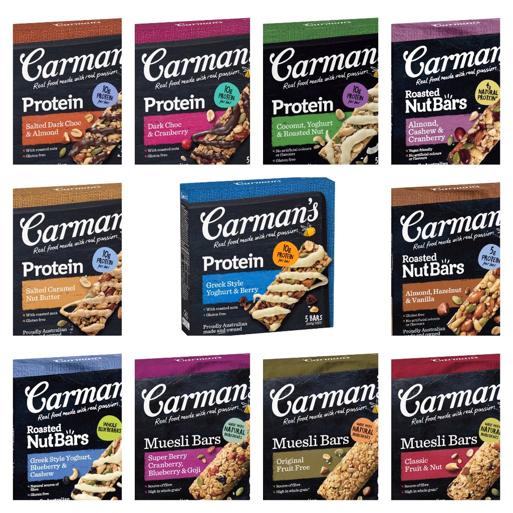 Carman's Gourment Protein Bars [ Dark Choc & Cranberry / Greek Style ...