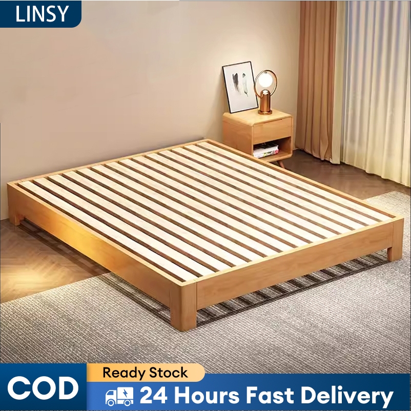 𝐋𝐈𝐍𝐒𝐘 Solid Wood Bed Frame With Headboard Drawers Soft Package Wooden ...
