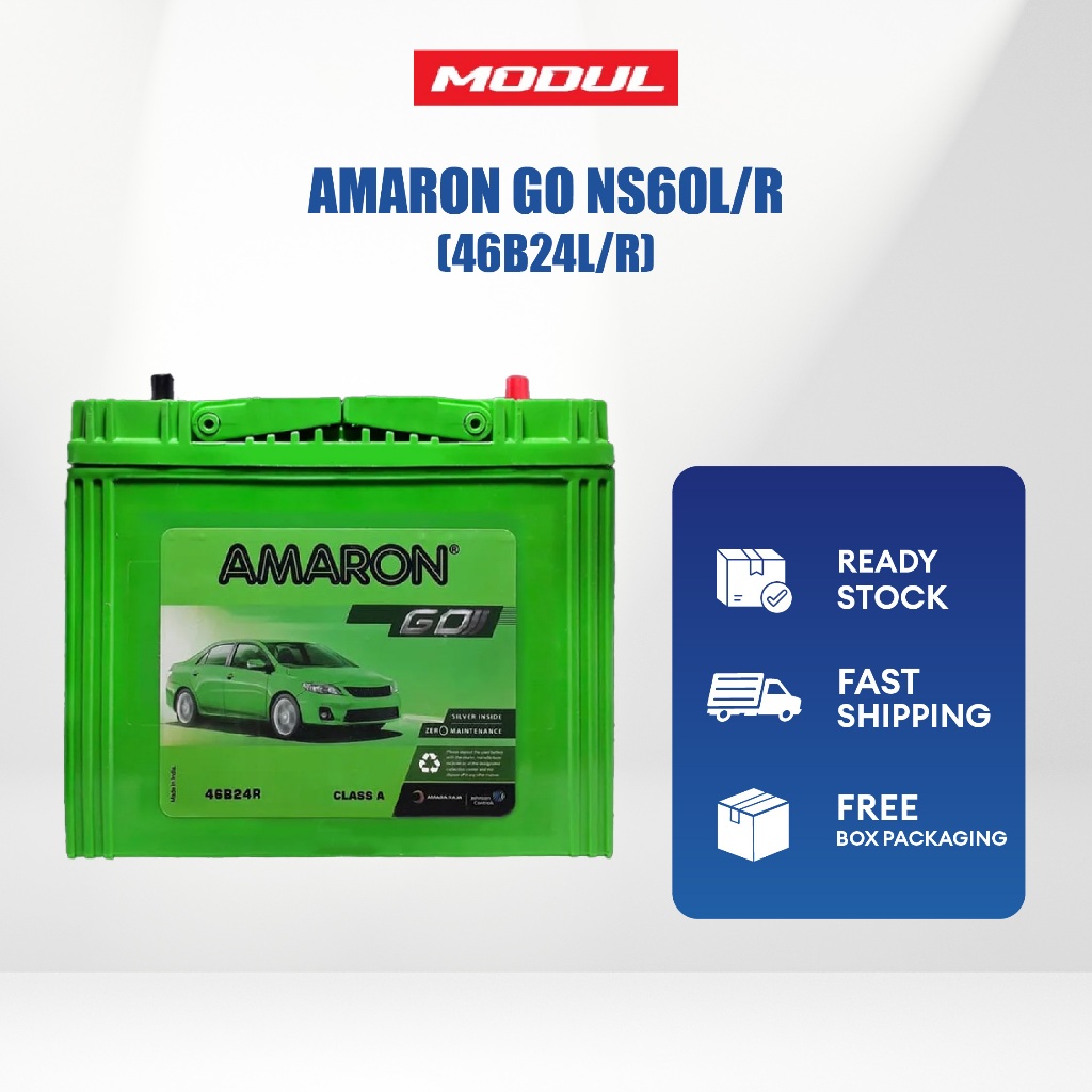 Amaron GO NS60 NS60L NS60R 46B24L 46B24R Car Battery Bateri Kereta Toyota Vios Honda City Civic ...