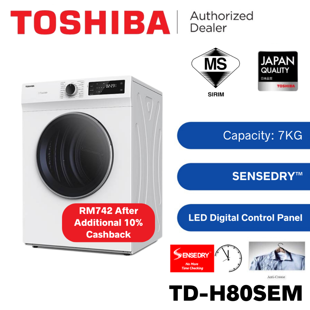 Toshiba / Haier 7KG Sense Dry Tumble Dryer TD-H80SEM / TD-H80SEM(SK ...
