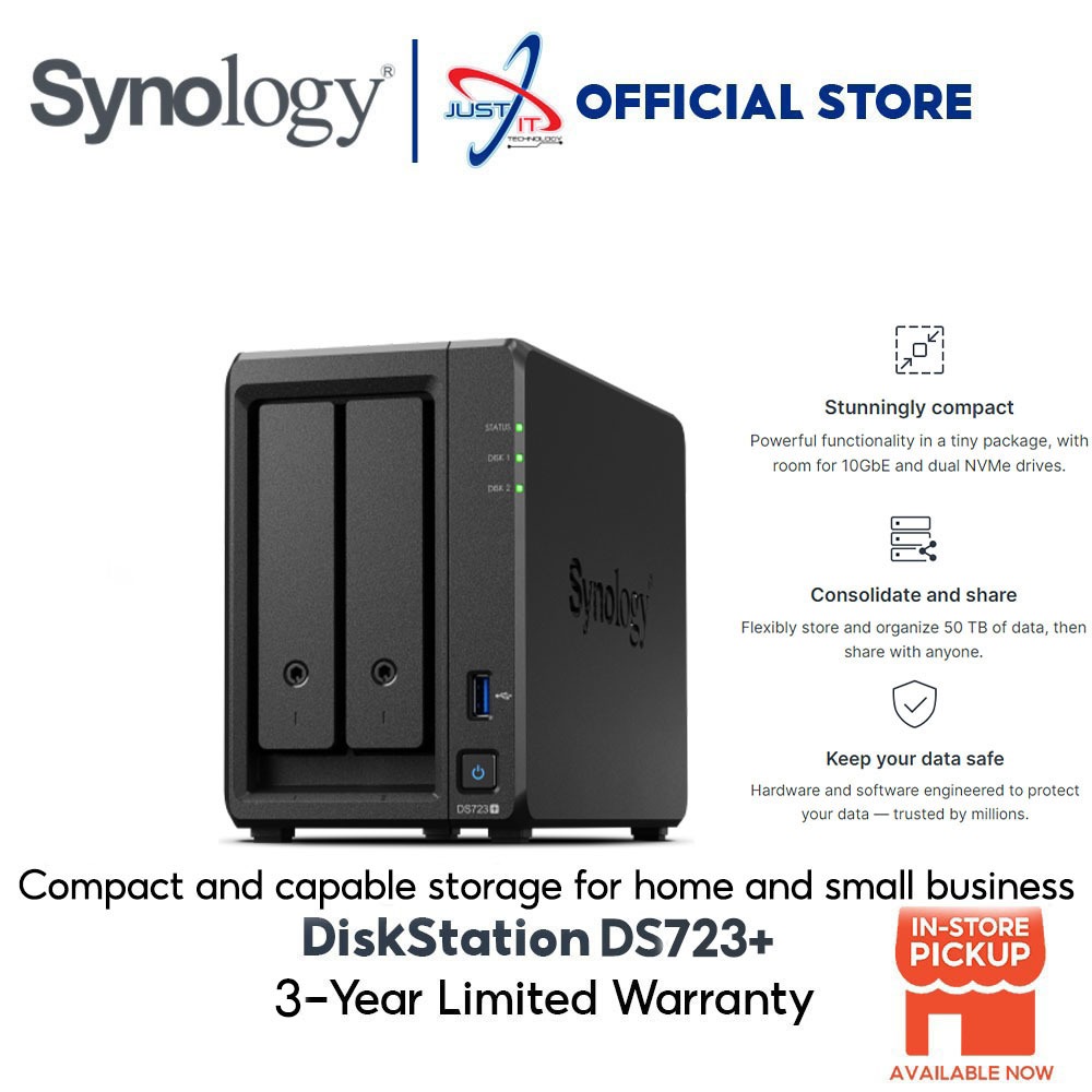 SYNOLOGY DS723+ NAS DiskStation 2-BAYS NAS With RYZEN R1600 3.1 GHZ Data Backup Storage | Shopee ...