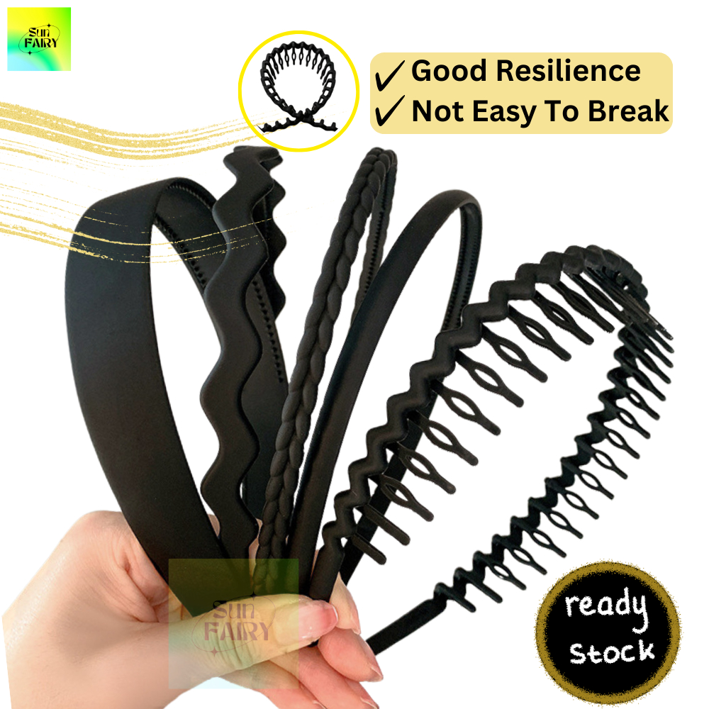 Korean Syle Unbreakable Hairband Black Color Headband Men Women with ...