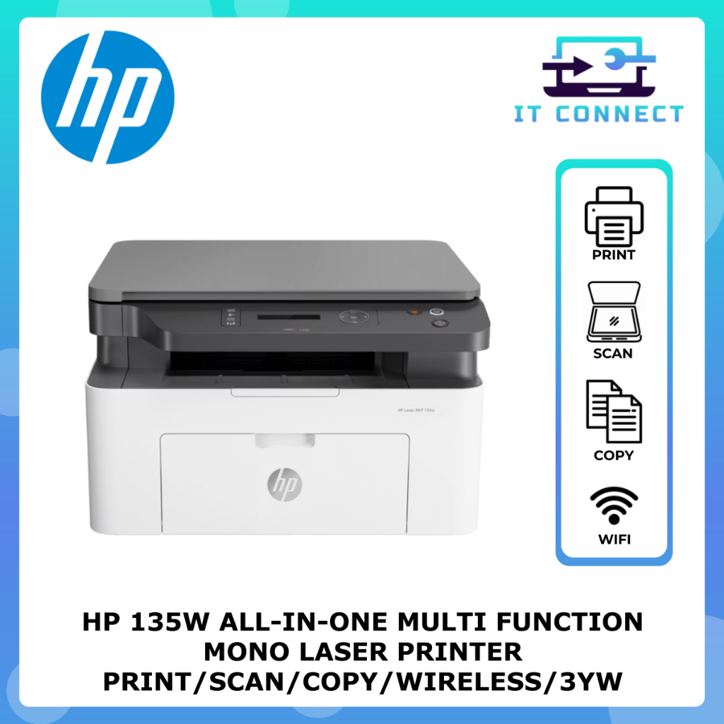 HP 135W ALL-IN-ONE MULTI FUNCTION MONO LASER PRINTER PRINT/SCAN/COPY/WIRELESS/3YW *READY STOCK ...
