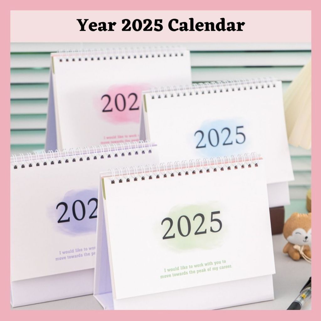 【Readystock】Year 2025 Solid Color Calendar Simple Ins Retro Desktop ...