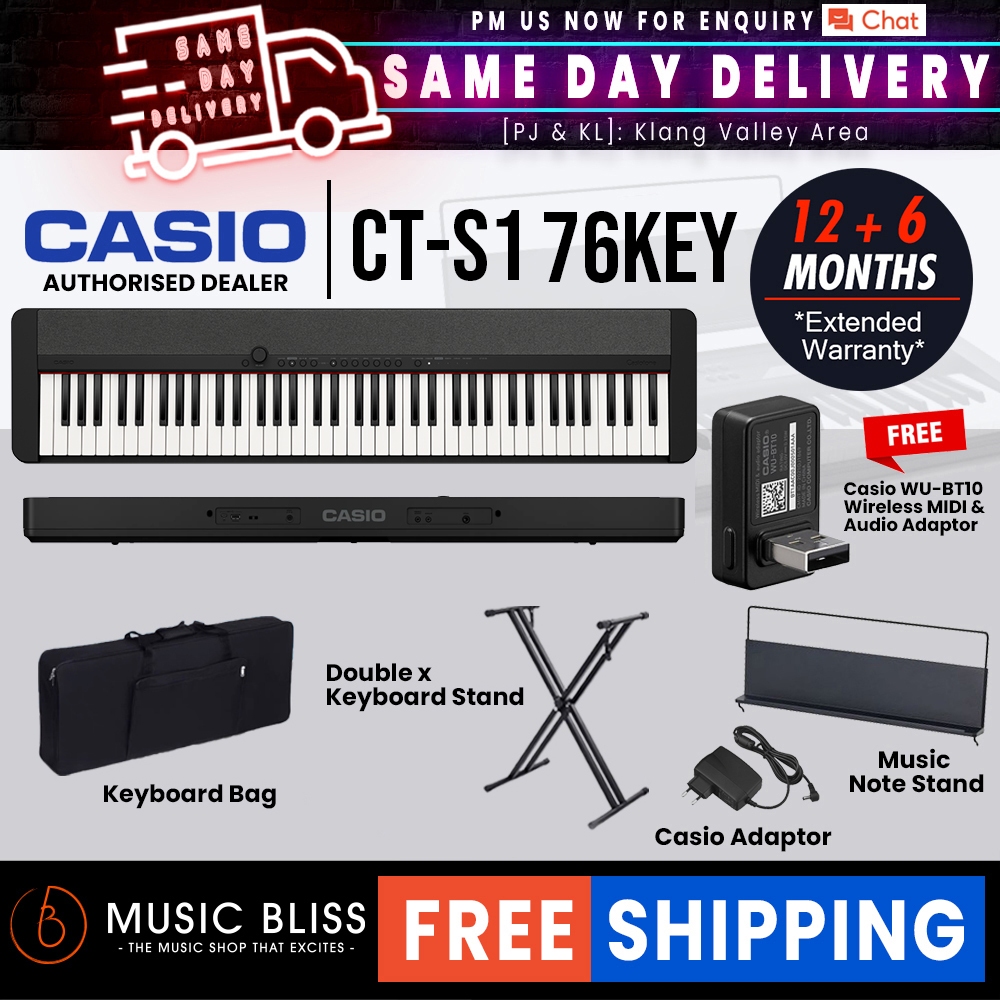 Casio CT-S1 76-key Portable Keyboard with FREE WU-BT10, Keyboard Stand ...