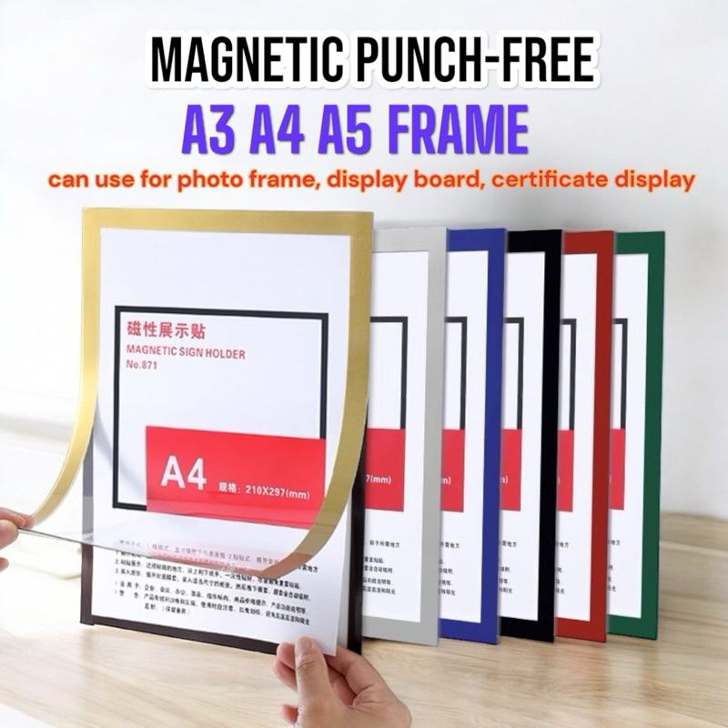 Magnetic Display Frame A3 A4 A5 Display Board Wall Stick Certificate Office Adhesive Wall Frame ...