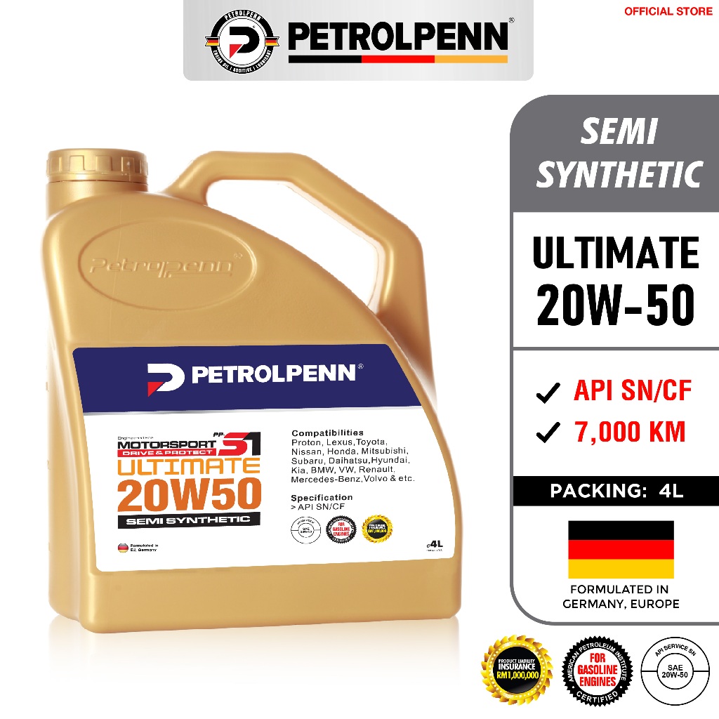 PETROLPENN Ultimate 20W-50 (4L) Semi Synthetic API SN/CF Engine Oil ...