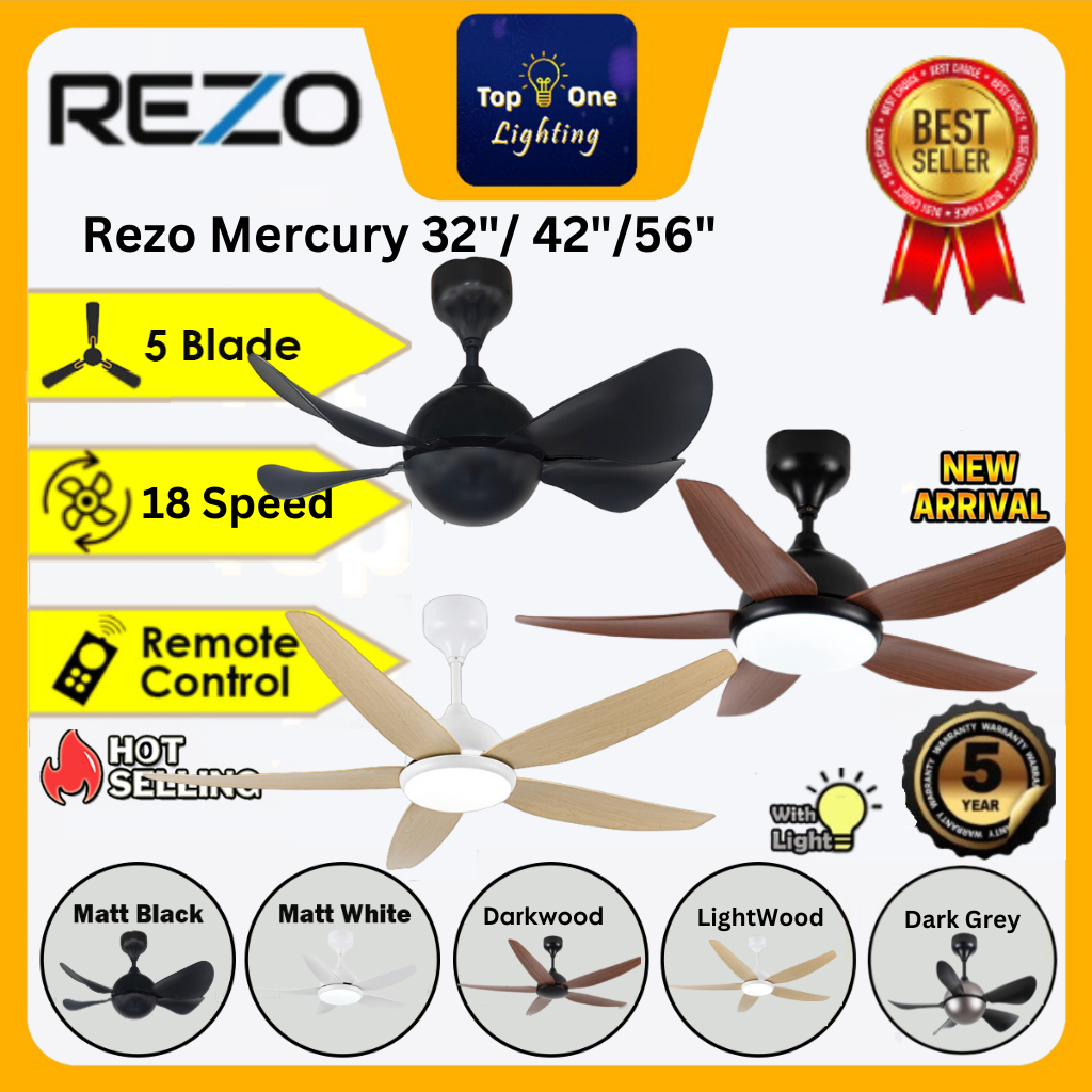REZO Mercury 32"/42"/56" LED DC Motor Remote Control Ceiling Fan/ Kipas ...