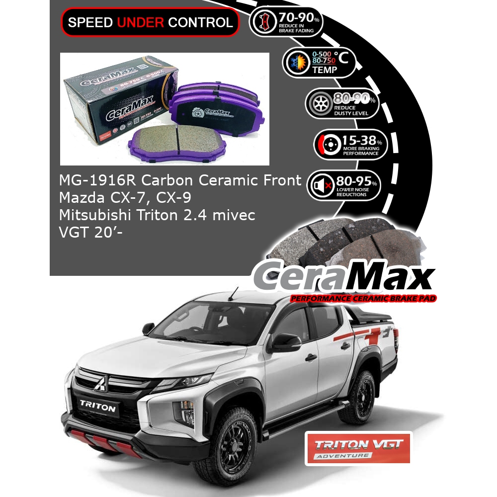 Ceramax Carbon Ceramic Front Brake pad MG1916R Mitsubishi Triton 2.4 ...
