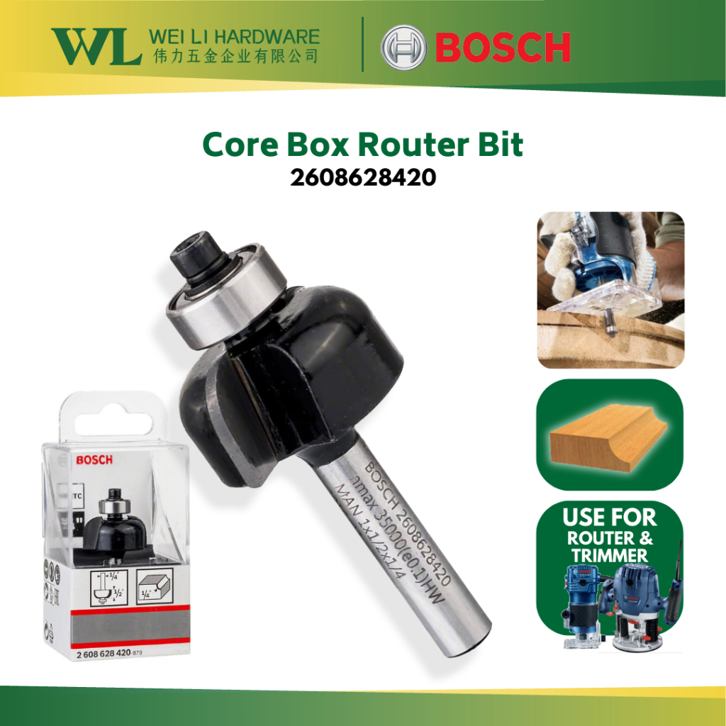 BOSCH 1/4" Core Box Bit For Curved Edges shank cove bit 2608628420 ...