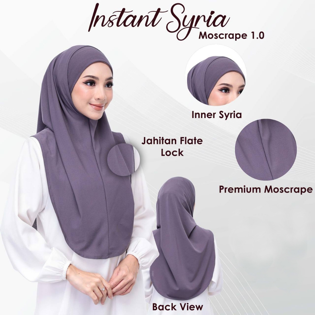 Tudung Instant Syria Plain Inner Percuma Premium Moscrepe | Shopee Malaysia