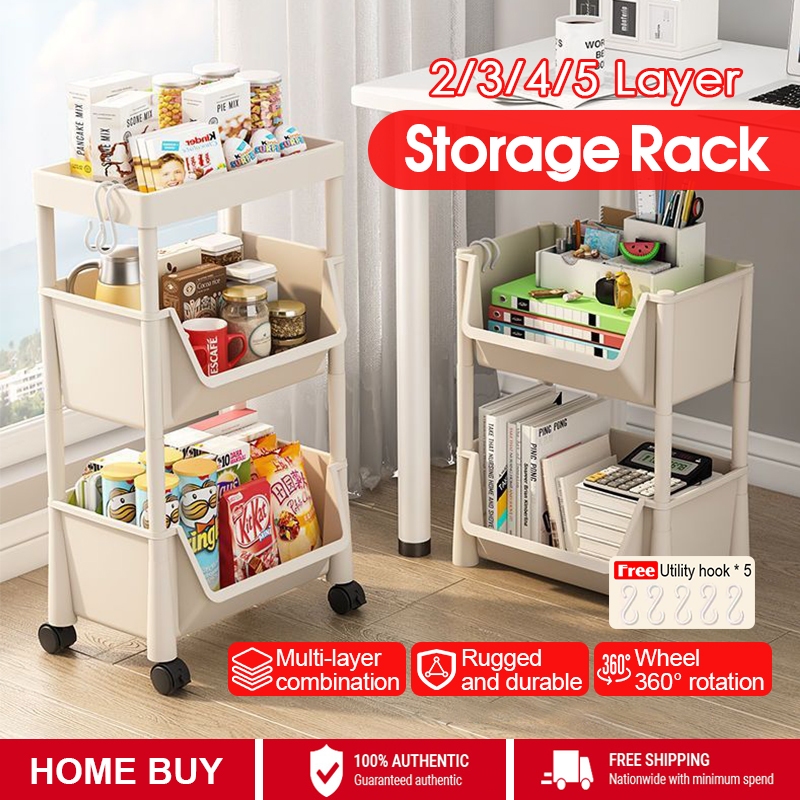 Bookshelf Storage Trolley With Wheels Multi-Layer Movable Book Shelf ...