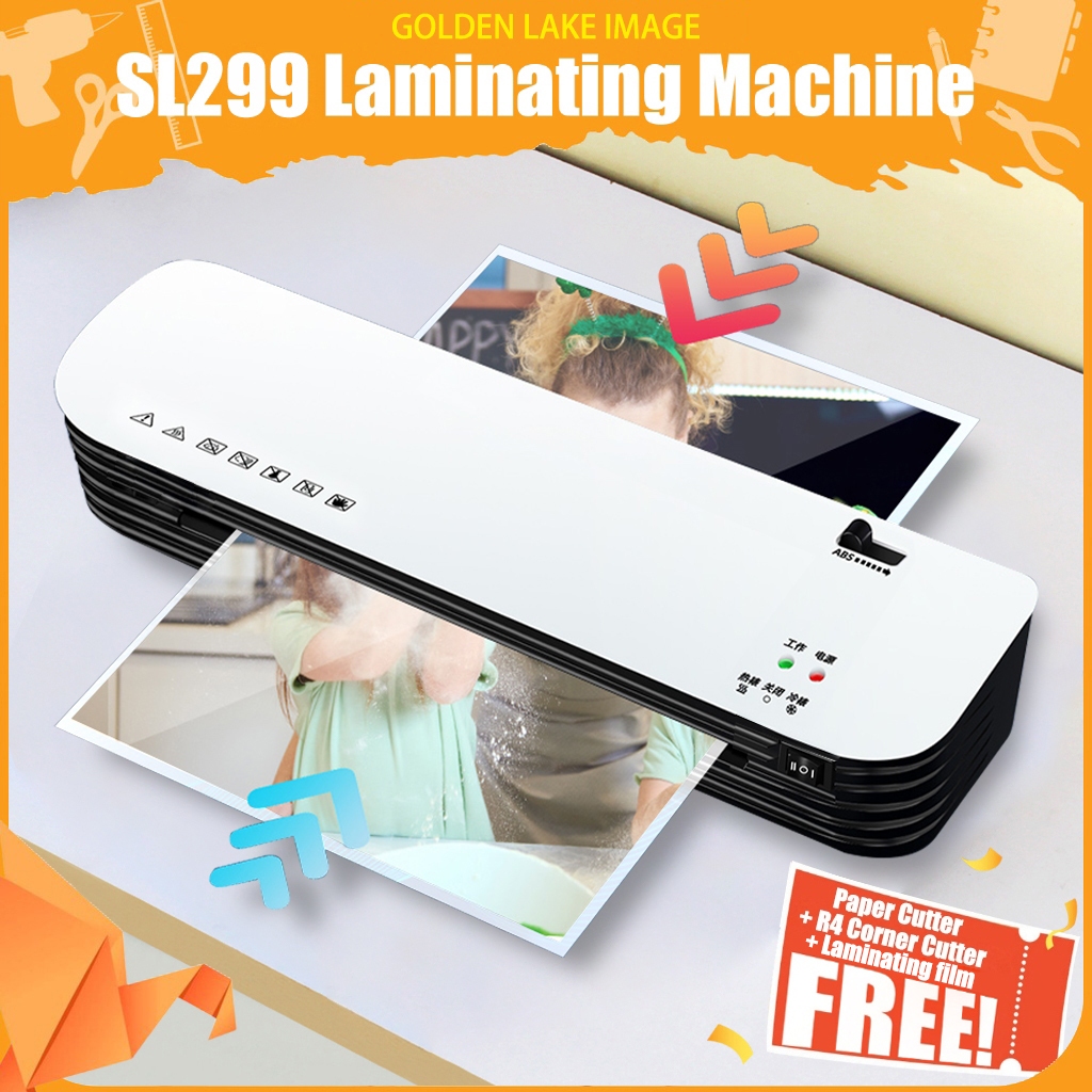 SL299 Film Laminator Hot & Cold Laminator Machine With Paper Cutter + Corner Rounder Office ...