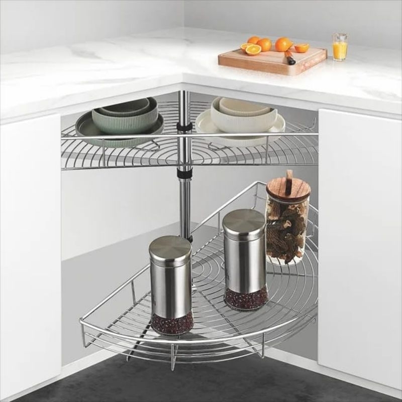 kitchen cabinet 180 degree semi round swivel corner basket chrome (1set ...