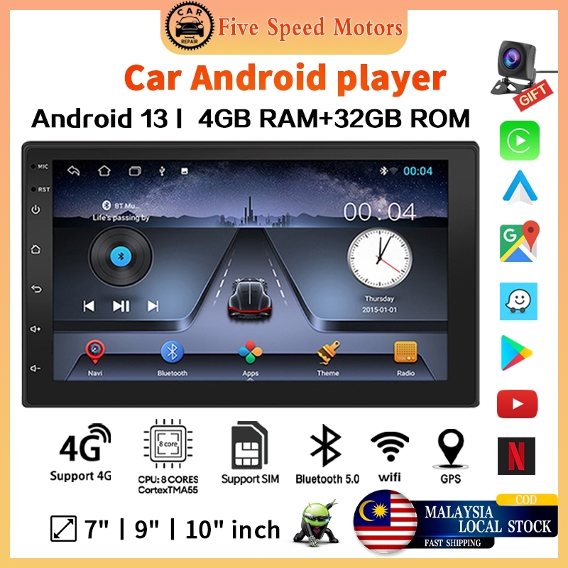Car Android Player 7inch 9/10 inch (4GB RAM+32GB) Quad Core Android 13 ...