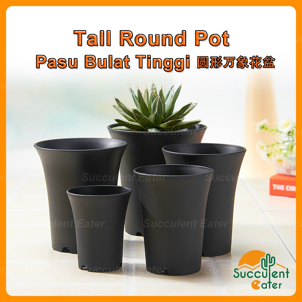 Flower Pot Pasu Bunga Round Thick Tall Plastic Succulent Cactus Pots ...