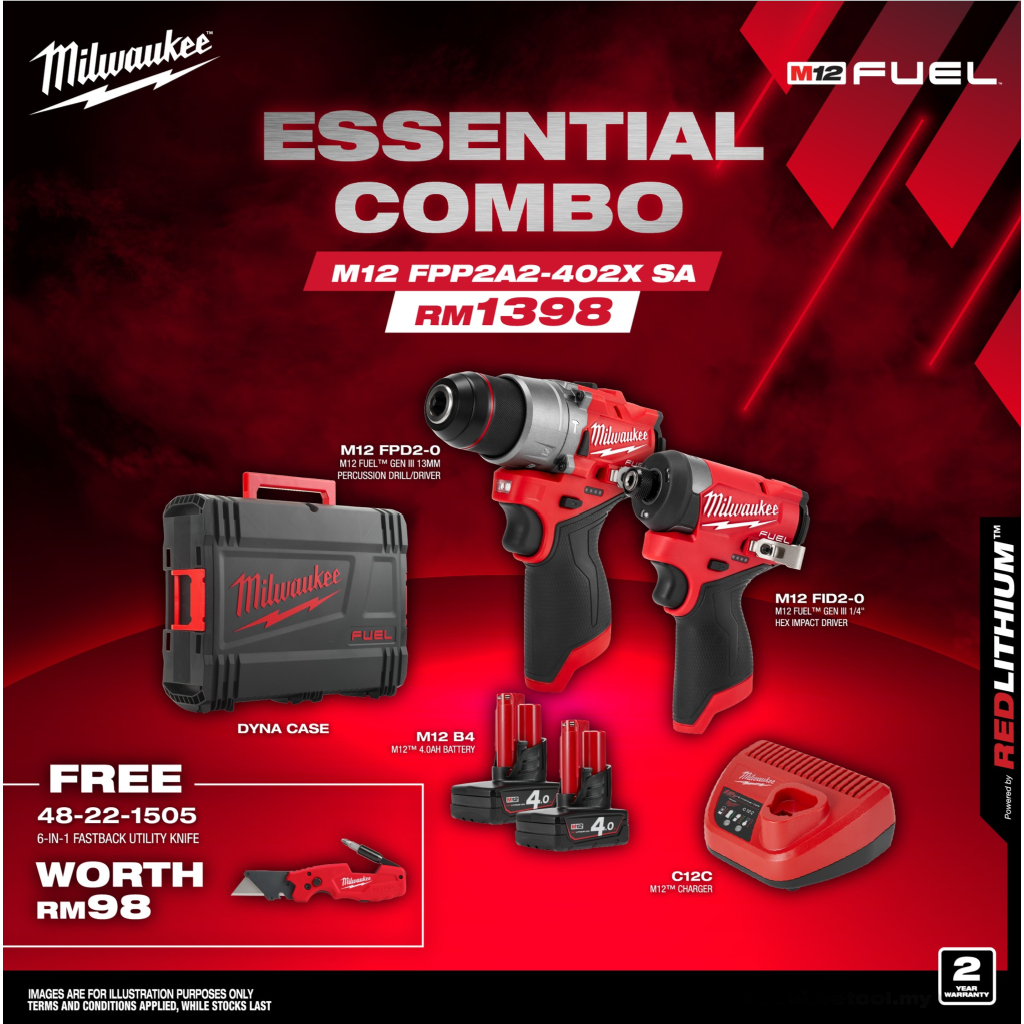 MILWAUKEE ESSENTIAL COMBO - M12 FPP2A2-402X | Shopee Malaysia
