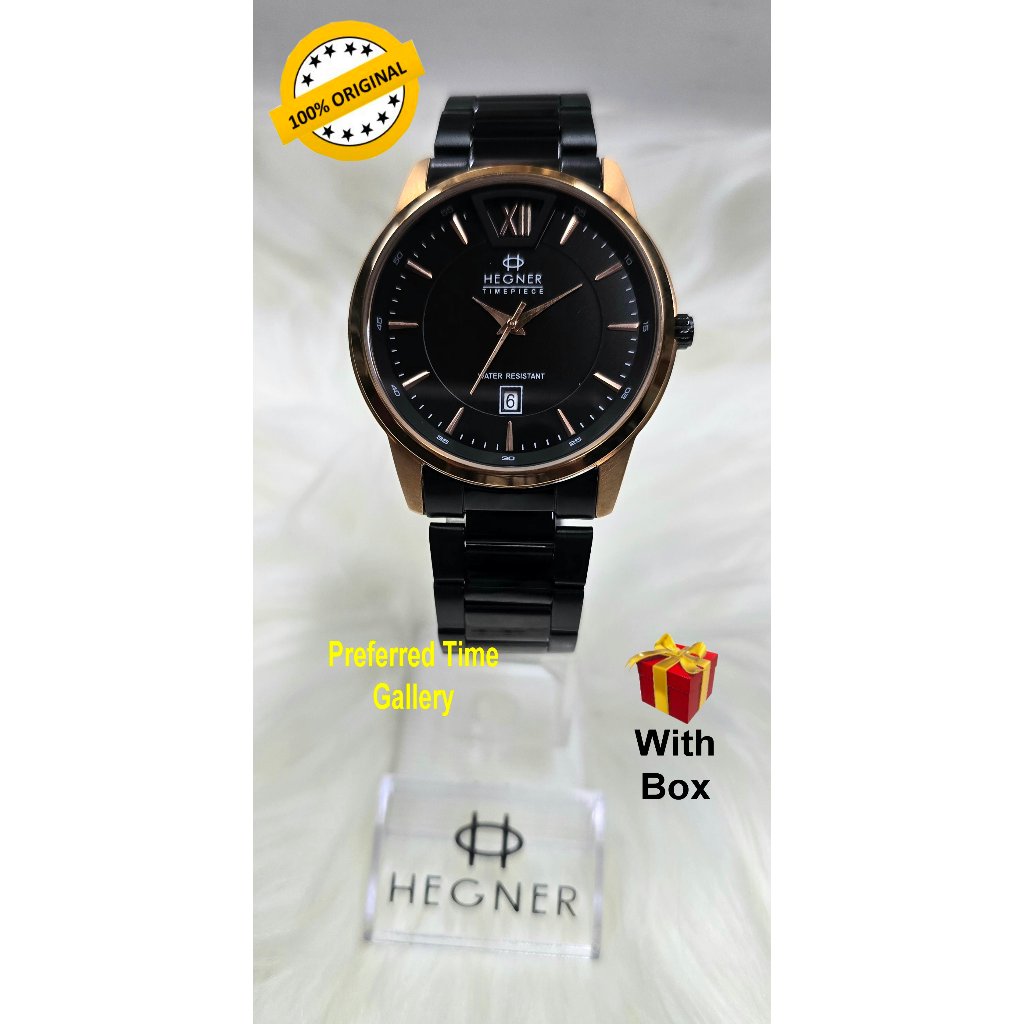 (Men) 100% ORIGINAL HEGNER 8-169023GRB Black/Rose Gold,Date Display ...