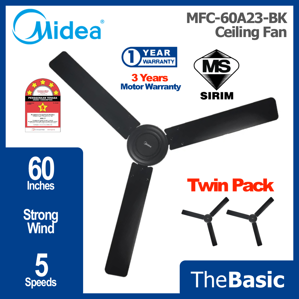 [TWIN PACK] MIDEA 60" 3 Blades Ceiling Fan ( MFC-60A23-WH / MFC-60A23 ...