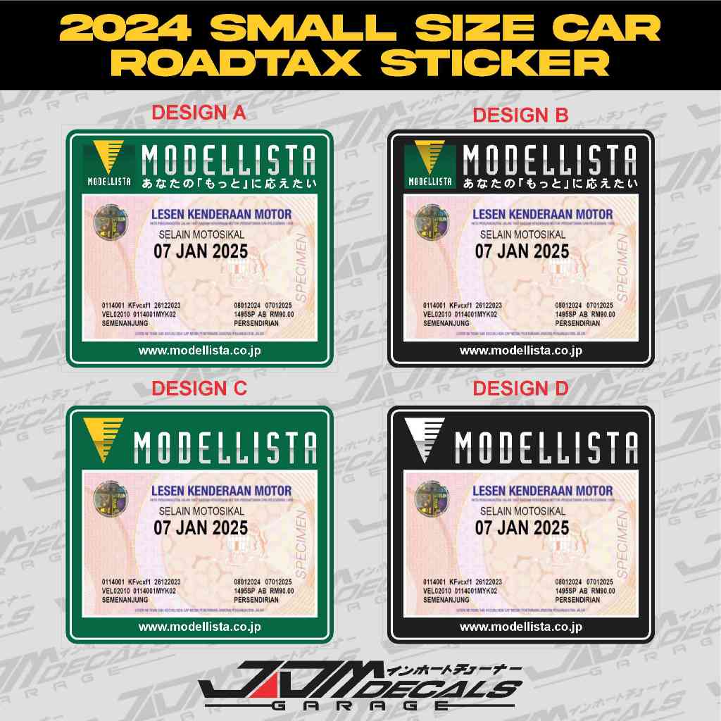 [2024 Small Size Car Roadtax Sticker] Modellista Windscreen Roadtax ...