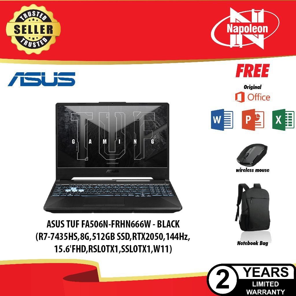 ASUS TUF FA506N-FRHN666W - BLACK (R7-7435HS,8G,512GB SSD,RTX2050,144Hz ...