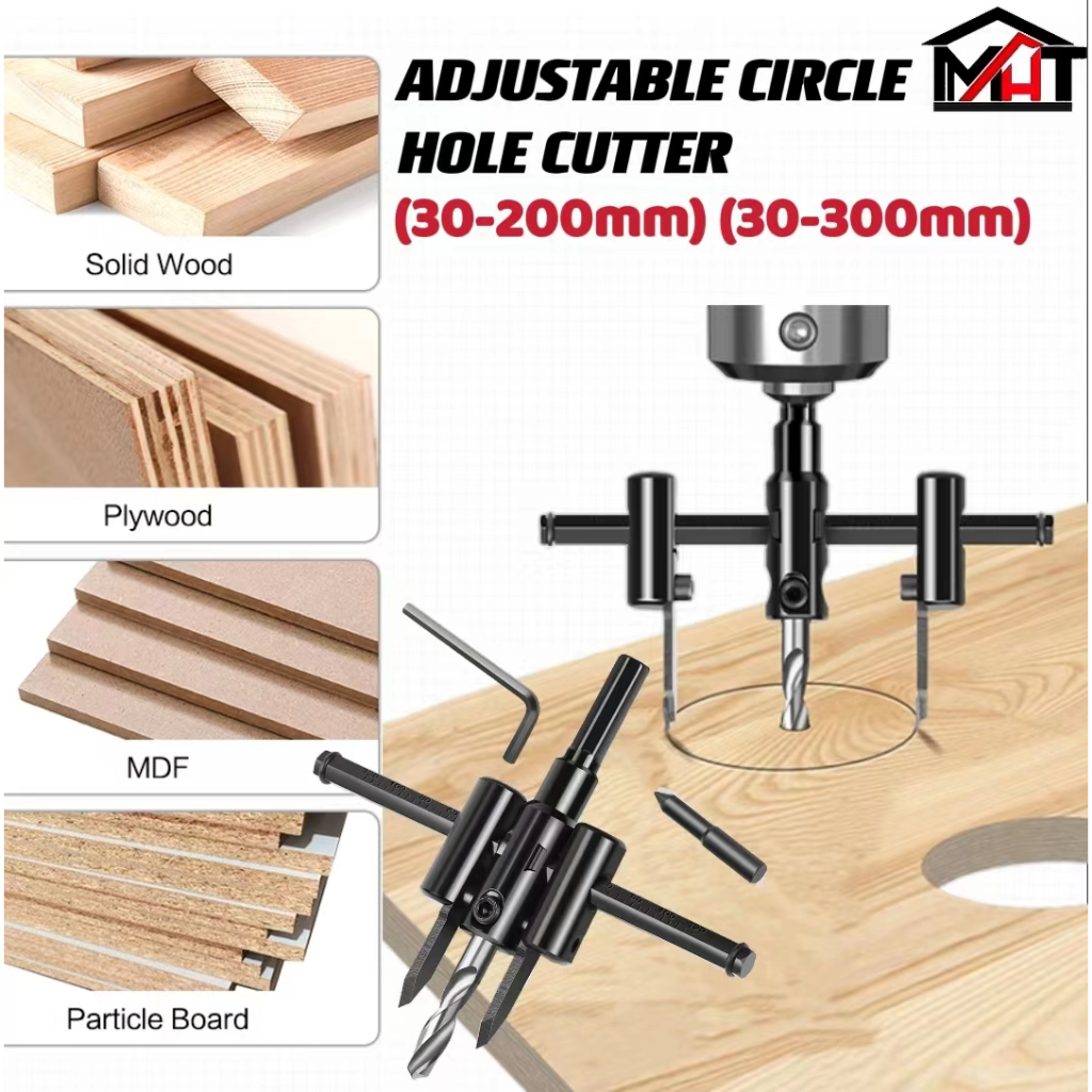 (30-200MM/30-300MM) Adjustable Circle Hole Blade Cutter Hole Opener DIY ...
