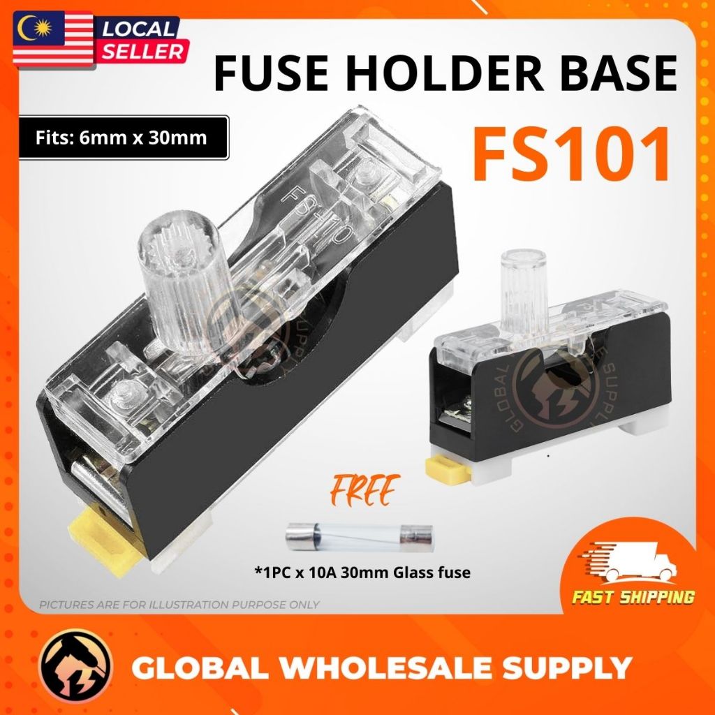 1PC FS-101 6mm x 30mm Fuse Holder Base with Fuse for Glass Fuse Single Pole 10A AC250V Indicator ...