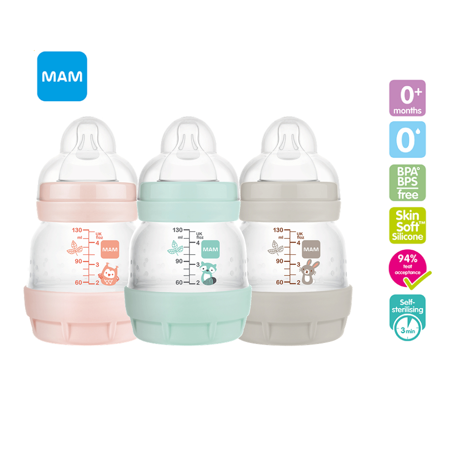 MAM Easy Start Anti Colic Self Sterilising Baby Bottle with Extra Slow Flow Silicone Teat (130ml ...